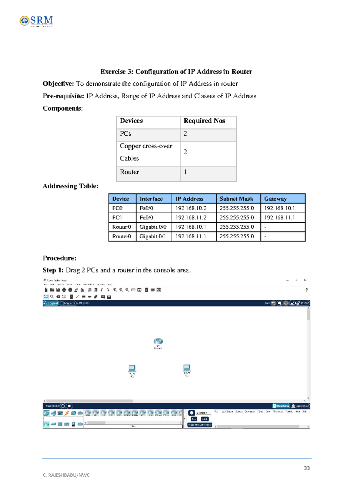 Ex3: Configuring IP Addresses in Router - Unit 2 Exercise - Studocu