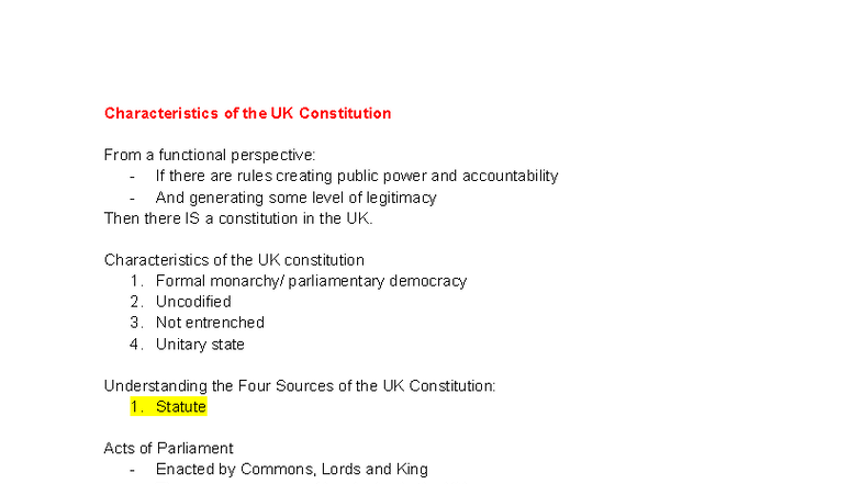 Characteristics of the UK Constitution: A Functional Perspective (26 10 ...