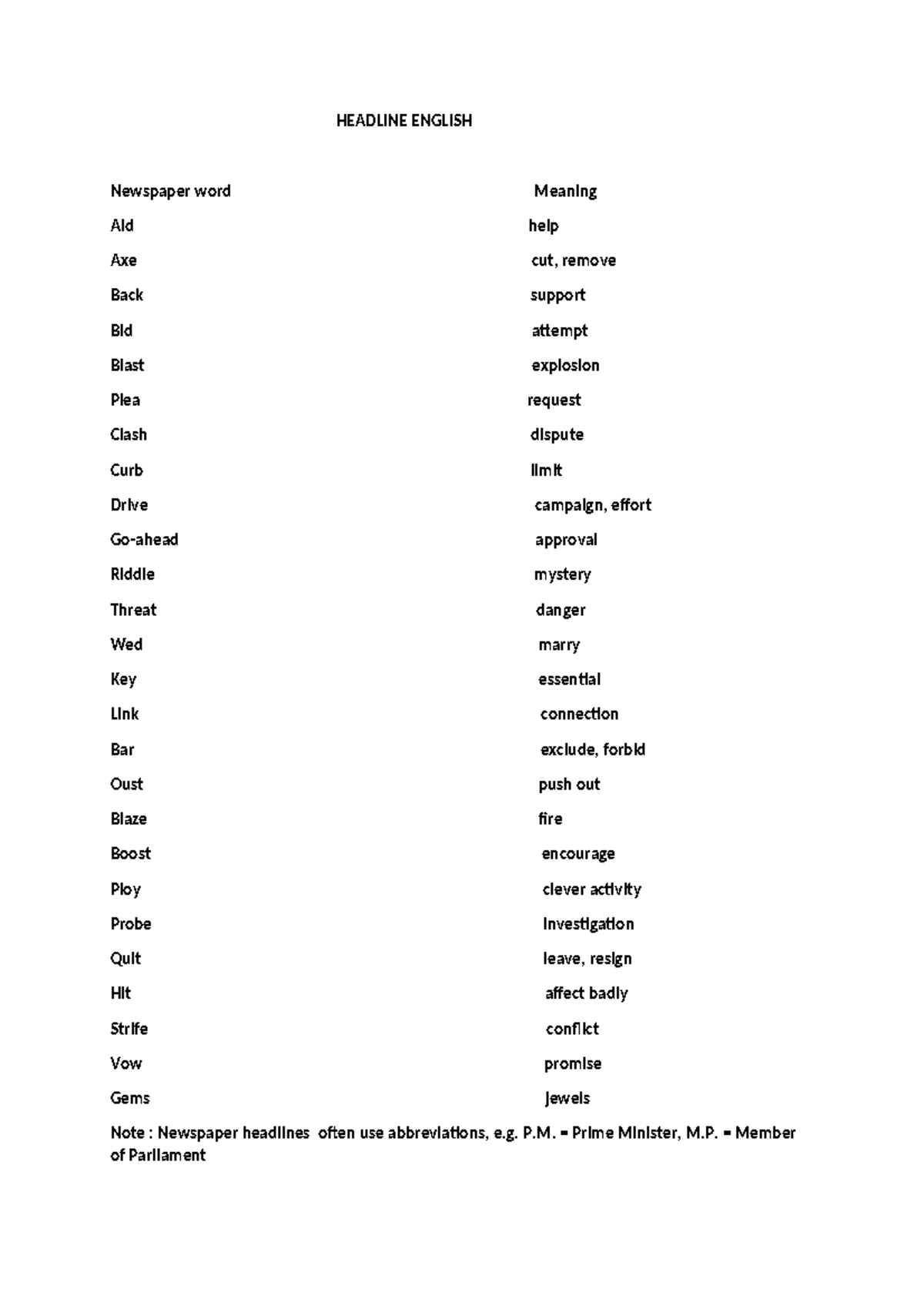 Headline English Vocabulary & Phrasal Verbs Guide - Studocu