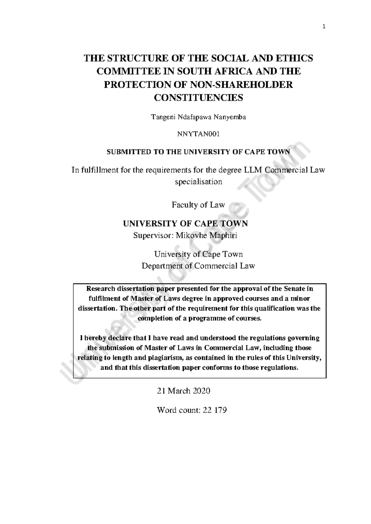 The Structure and Efficacy of the Social and Ethics Committee in South ...
