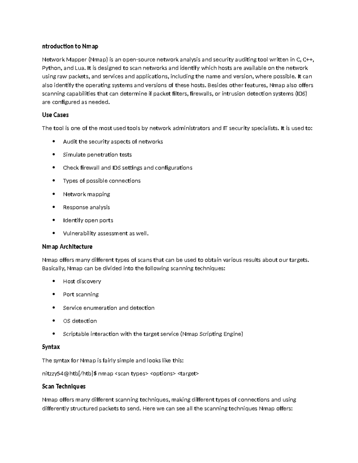 Introduction to Nmap: Network Scanning Techniques and Use Cases - Studocu