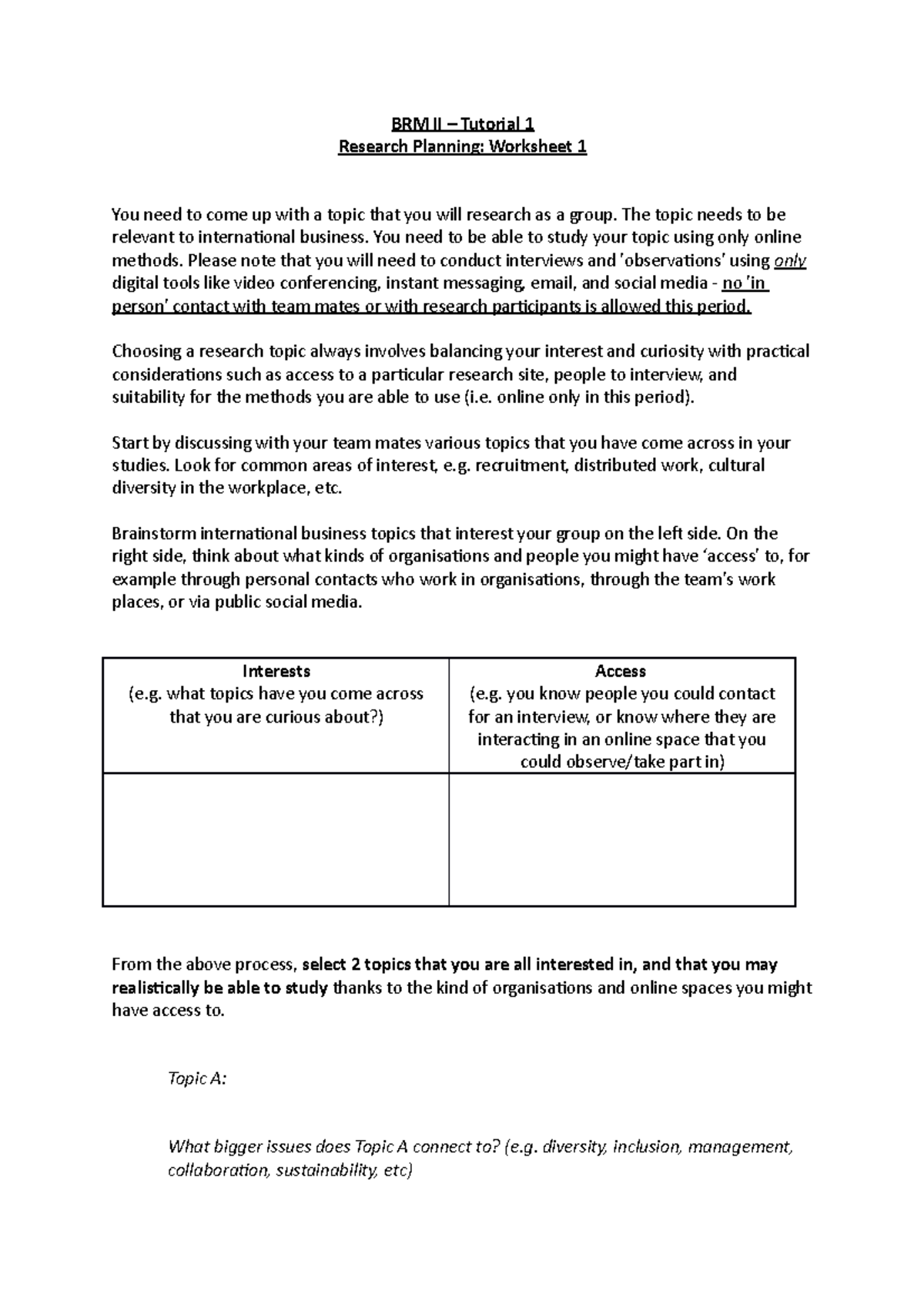Brm 2– Tutorial 1 - Worksheet 1 2021 - Research Methods - Studeersnel