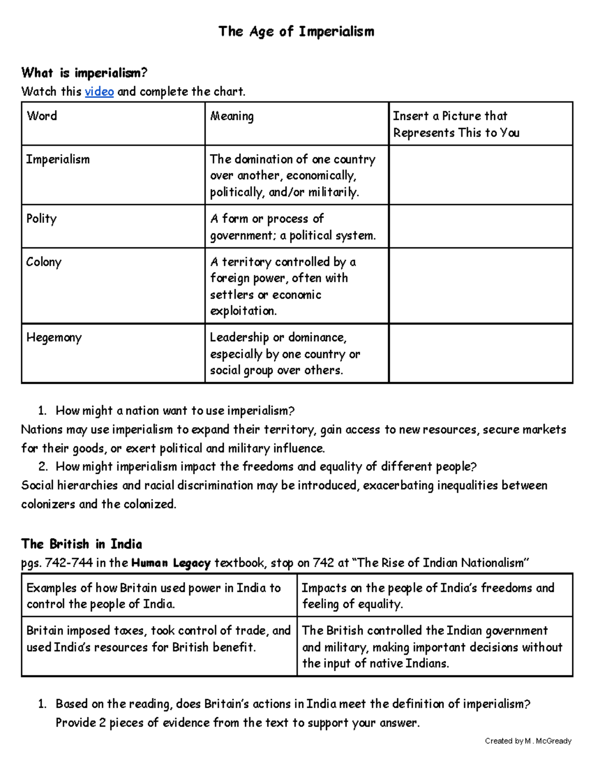 Age of Imperialism (HIST 101) Worksheet and Analysis - Studocu