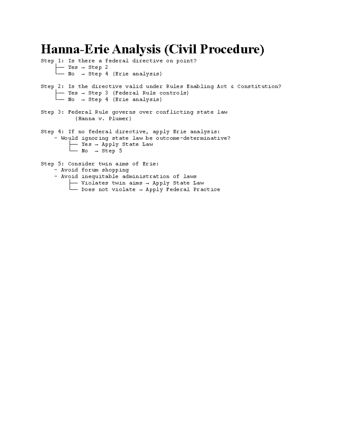 Hanna-Erie Analysis Flow (Civil Procedure) - Studocu