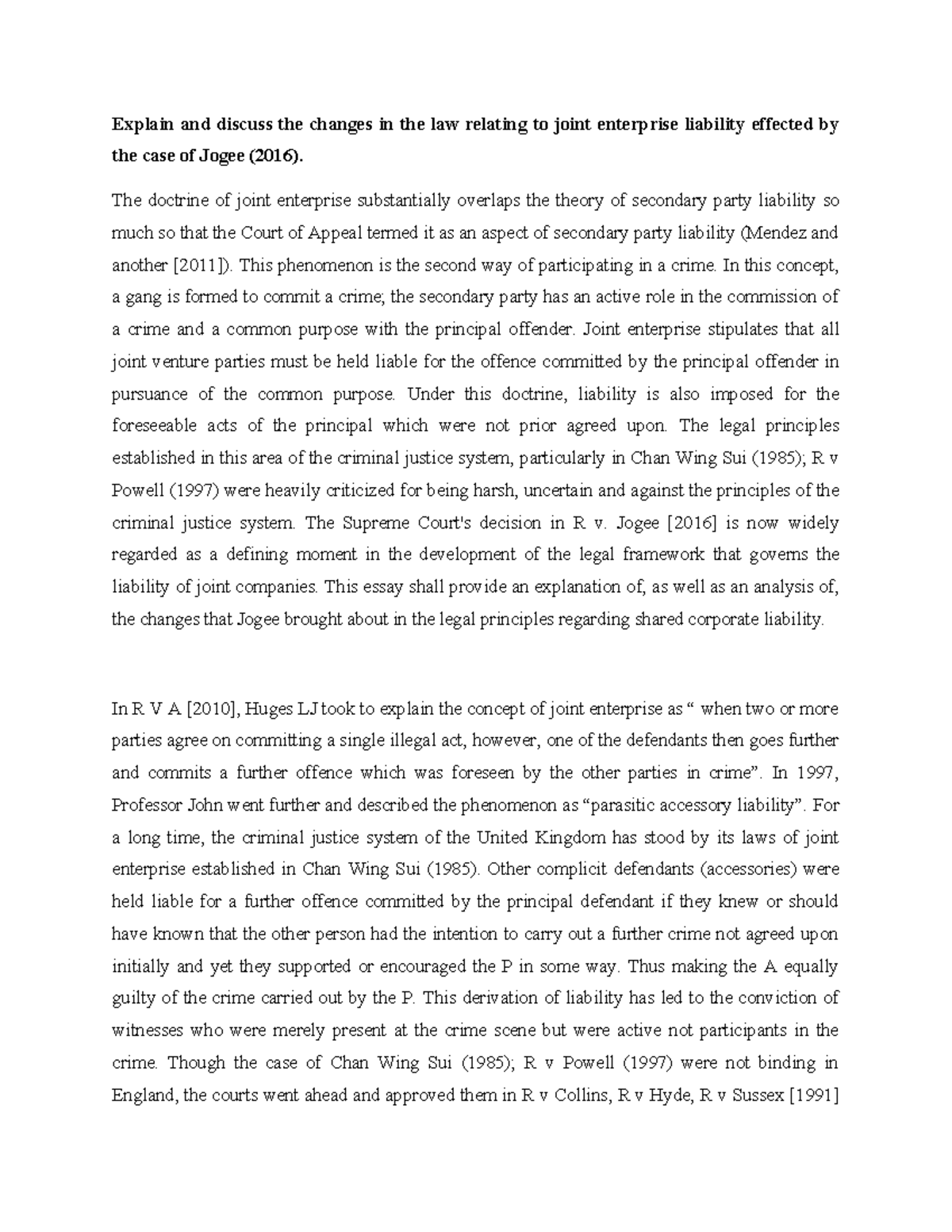 Joint Liaibilty - LLB - Explain and discuss the changes in the law ...