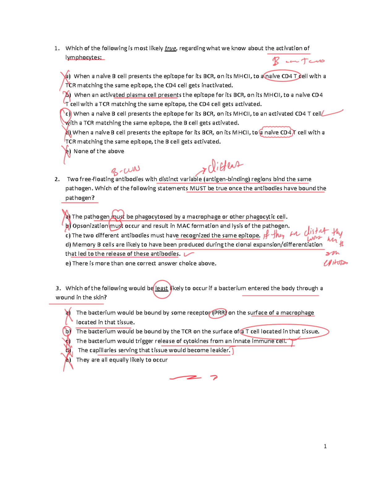 Adaptive Immunity Practice Questions - Key Concepts and Answers - Studocu