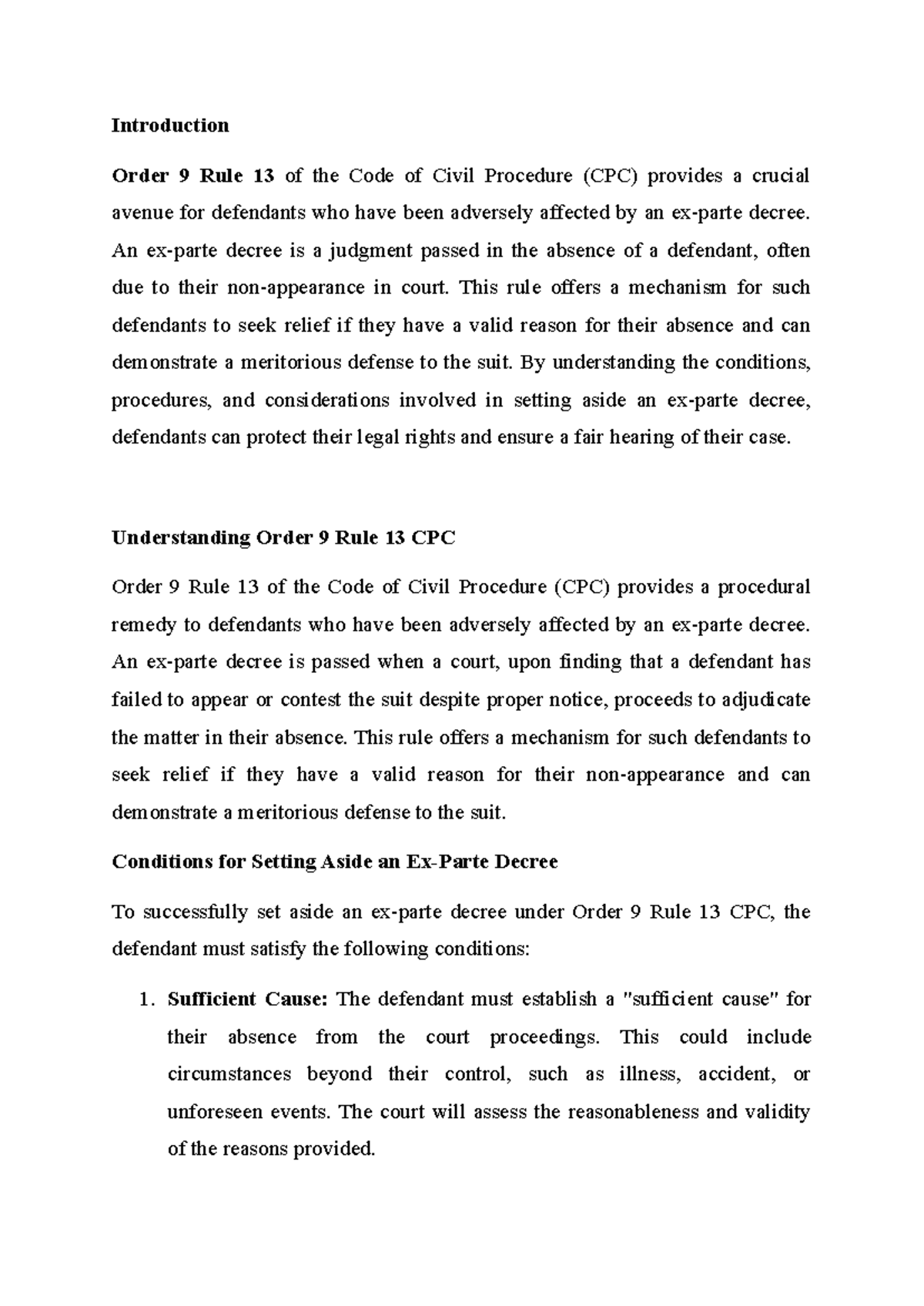 Understanding Order 9 Rule 13 CPC: Setting Aside Ex-Parte Decrees - Studocu