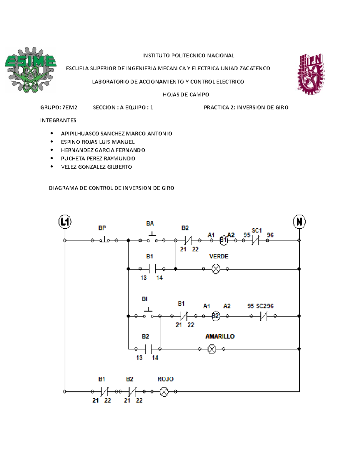 Diagrama de Control de Inversión de Giro - Práctica 2 - 7EM2 - Studocu