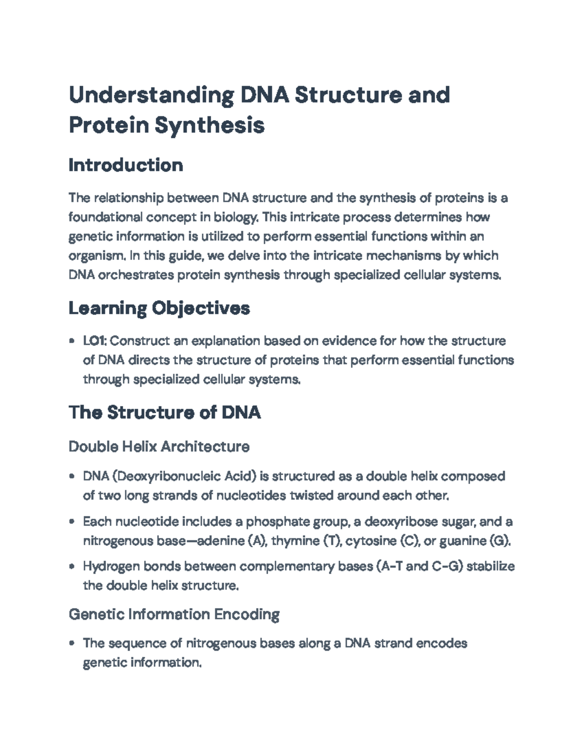 DNA Structure & Protein Synthesis: Key Concepts & Processes (BIO101 ...