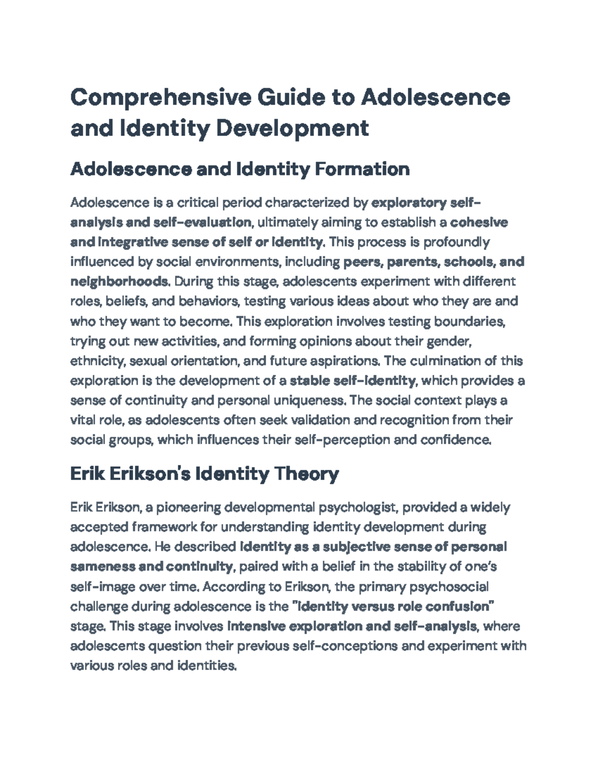 Comprehensive Overview of Adolescence & Identity Development (PSY 101 ...