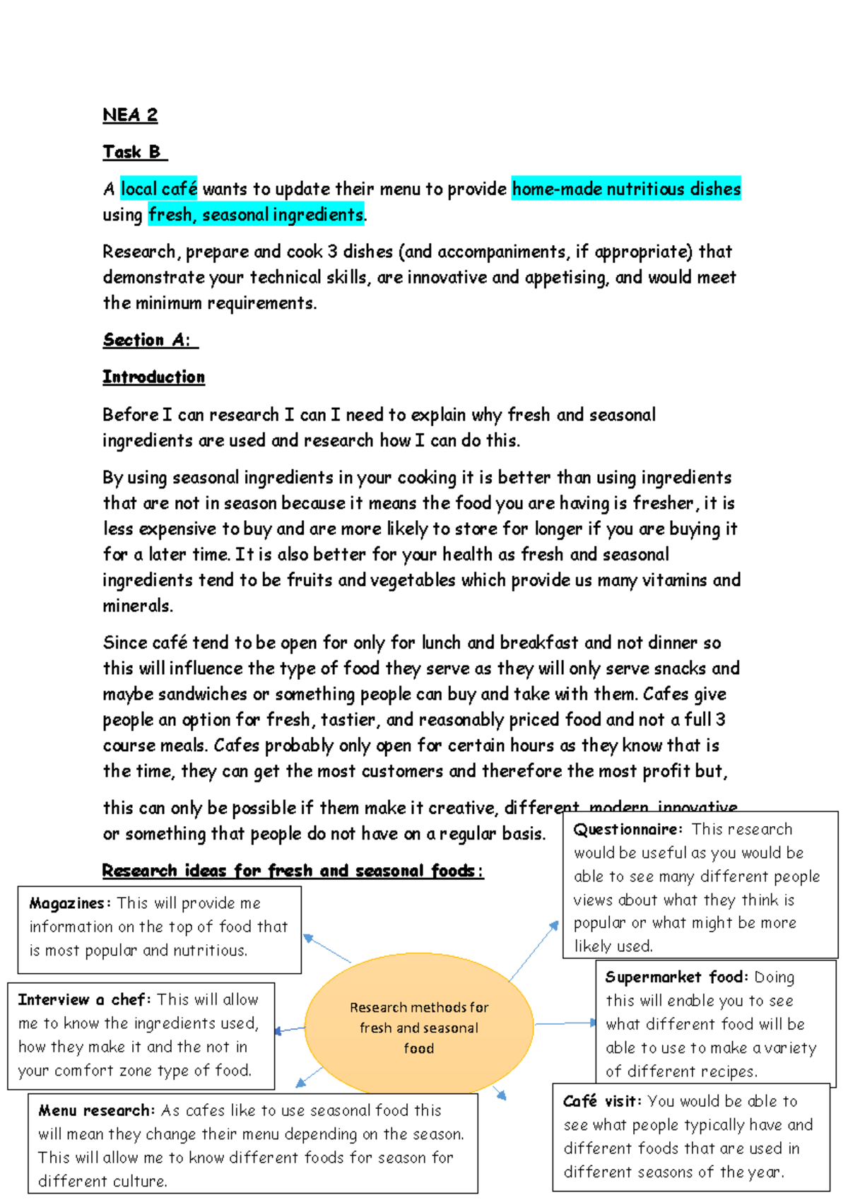 NEA 2 Coursework - Exploring Seasonal Ingredients for Café Menus - Studocu