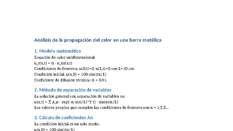 Análisis de la propagación del calor en una barra metálica - Entregable ...
