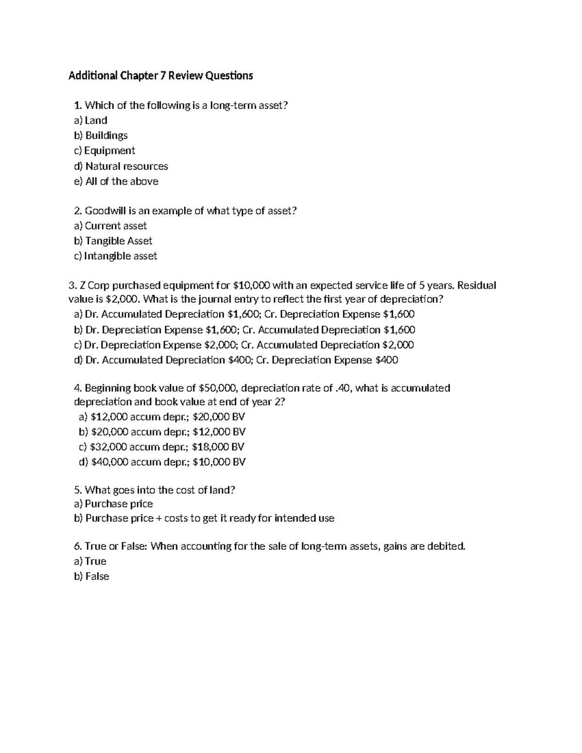 Additional Chapter 7 Review Questions & Answers - ACC 101 - Studocu