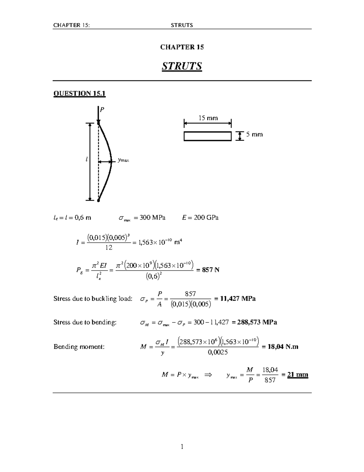 Struts Analysis and Calculations - Drotsky Chapter 15 Solutions - Studocu