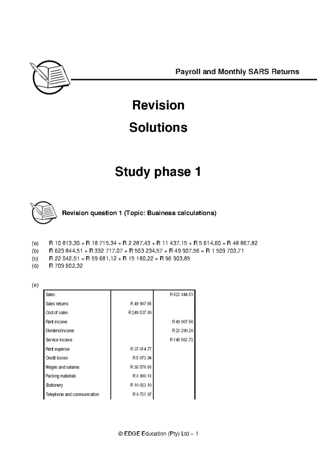 Payroll and Monthly SARS Returns Revision Solutions (Phase 1) - Studocu