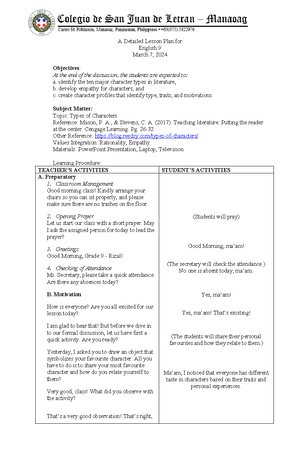 Detailed Lesson Plan- Lesson 3 (Types of Conflicts) - A Detailed Lesson ...