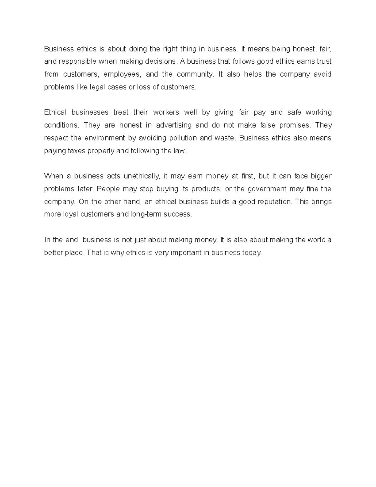 Business Ethics: The Importance of Ethical Practices in Business - Studocu