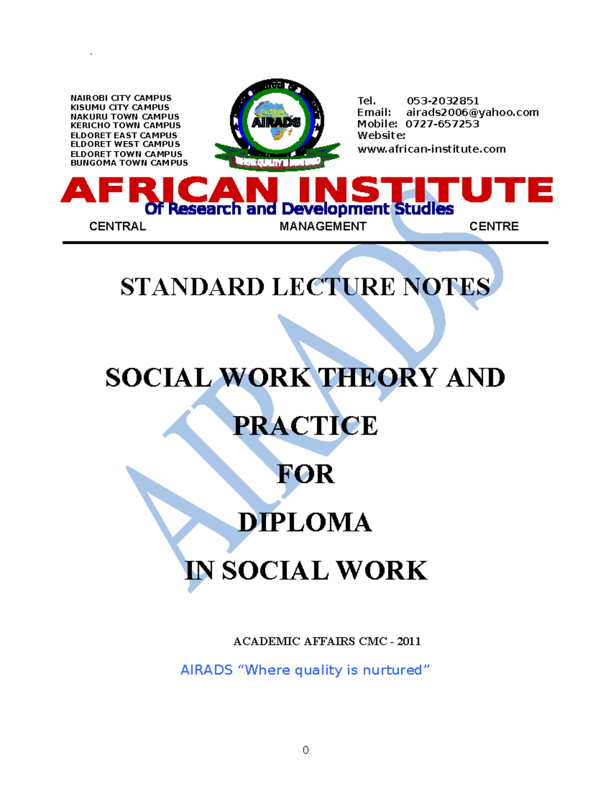 Social WORK Theory AND Practice - ` STANDARD LECTURE NOTES SOCIAL WORK ...