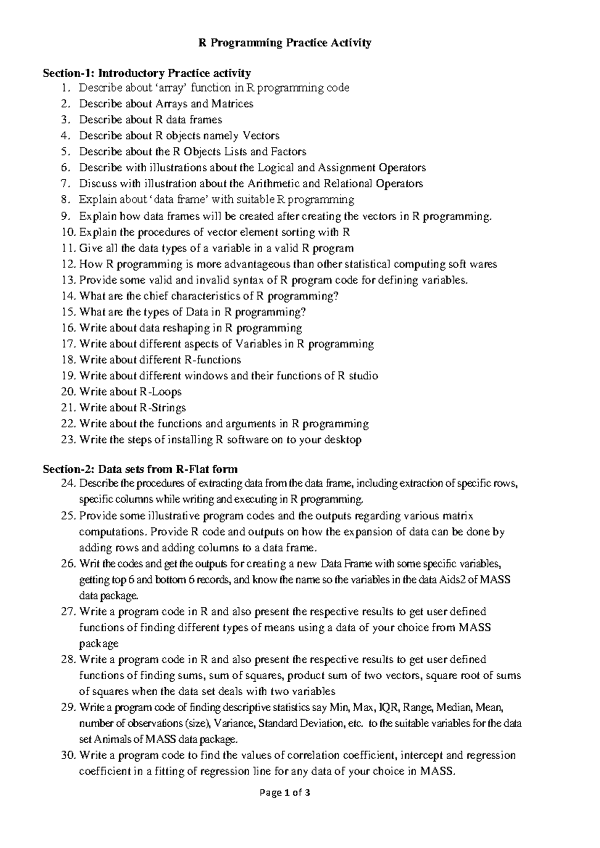 R-Programming Practice Exercises 2025: Functions, Data Frames & More - Studocu