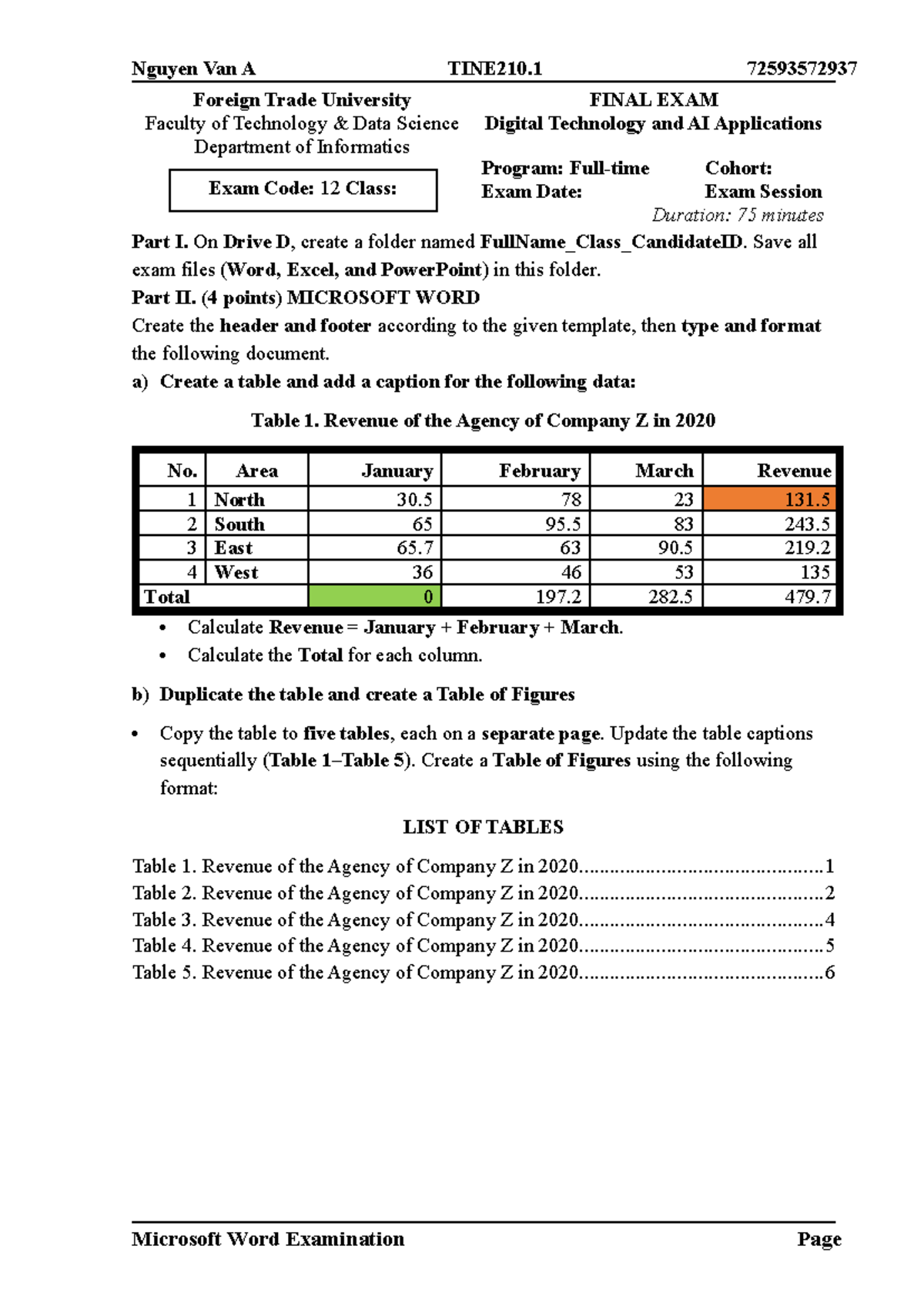 TINE210.1 Final Exam: Microsoft Word Formatting & Data Tables - Studocu