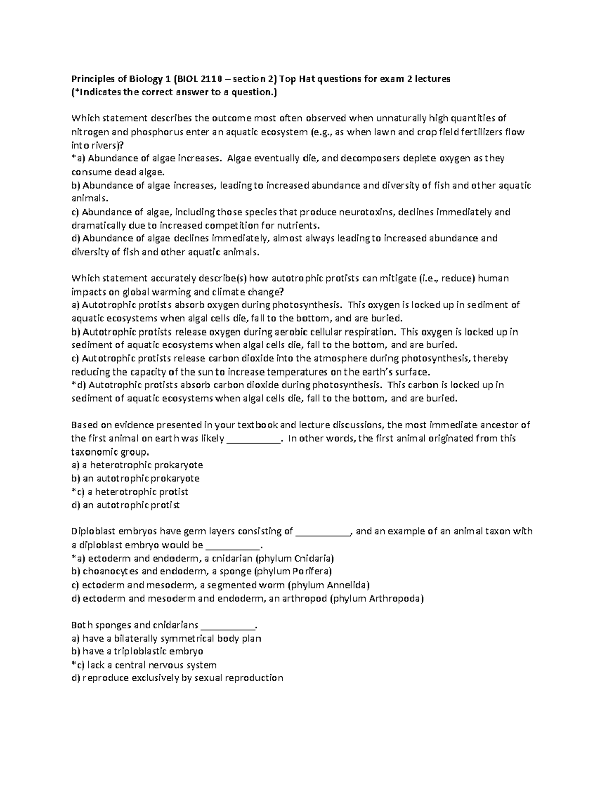 Principles of Biology 1 (BIOL 2110) Exam 2 Lecture Q&A Guide - Studocu