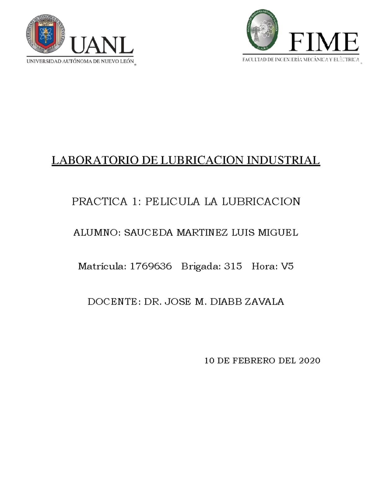 Practica 1 - Laboratorio Lubricacion Industrial - Warning: TT: undefined function: 32 ...