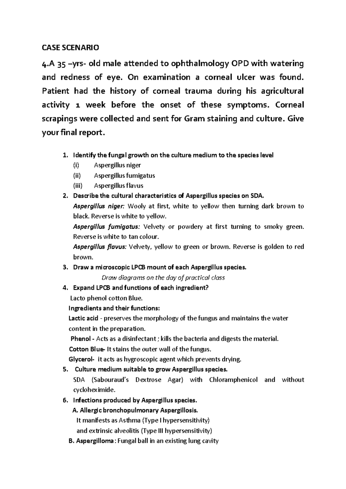 Mycotic Keratitis Case Study: Aspergillus Species Identification and ...