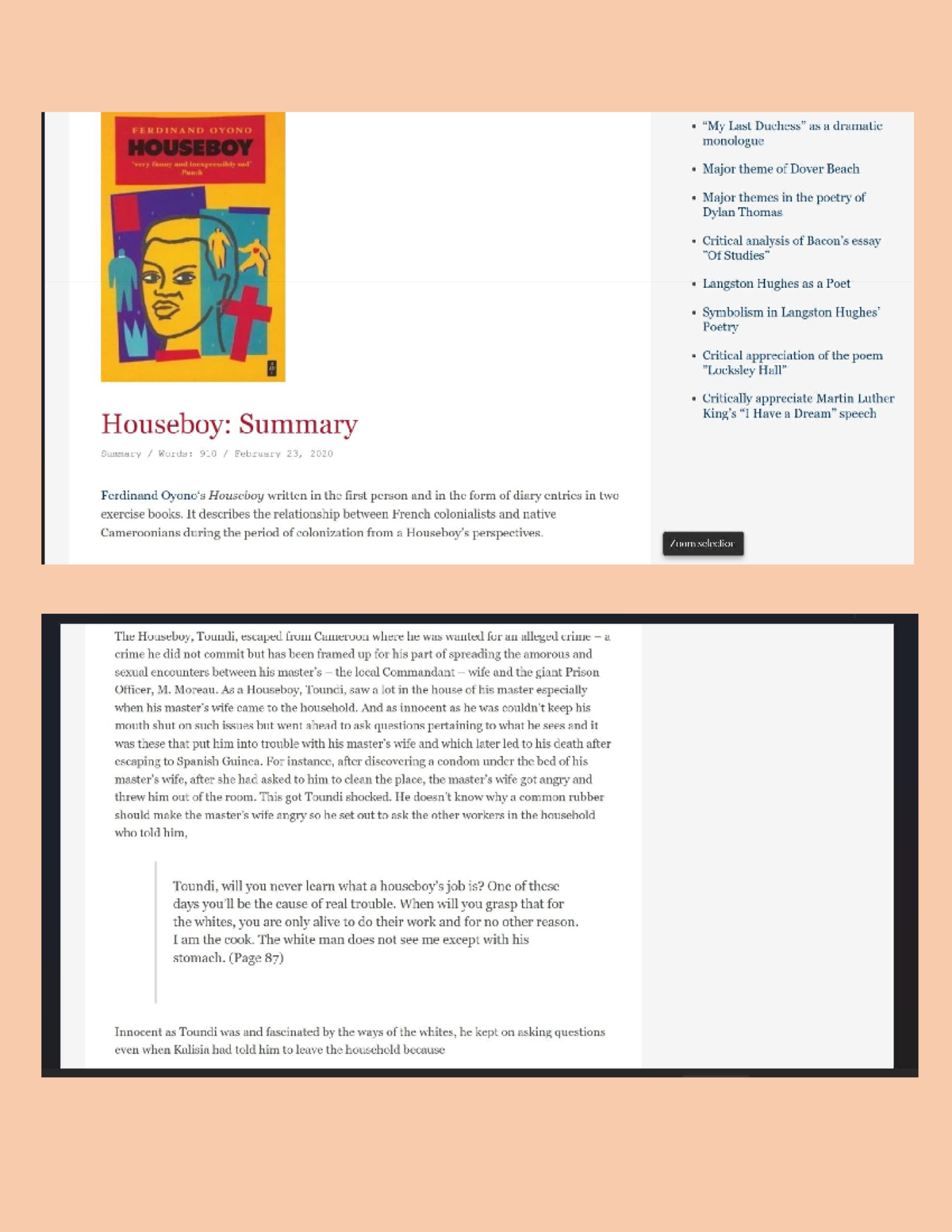 Critical Analysis of Major Themes in Ferdinand Oyono's Houseboy - Studocu