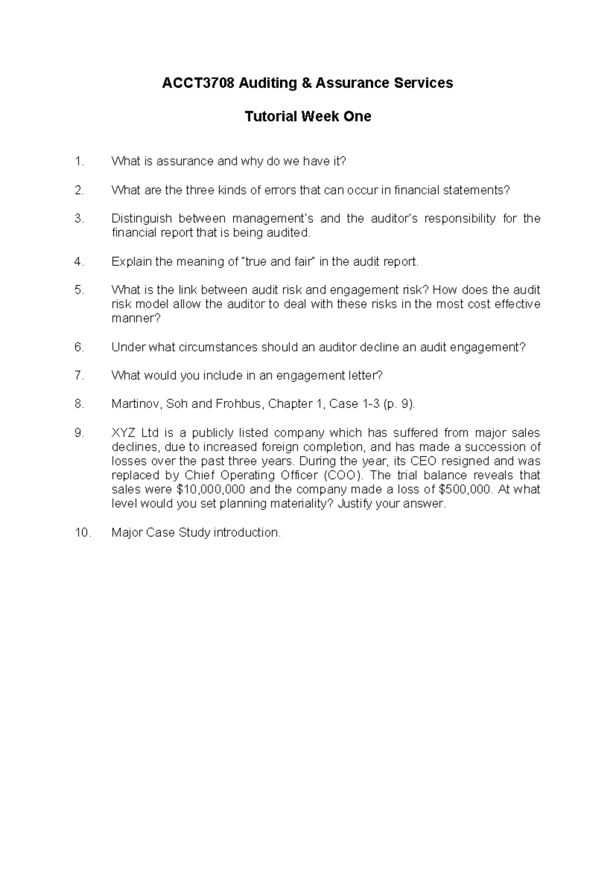 ACCT3708 - Auditing Assurance Services Tutorial Qs Week 1 Term 3 2025 ...