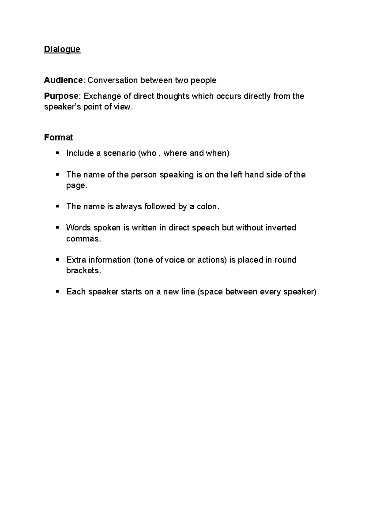 Grade 8 Dialogue - Language notes - Dialogue Audience: Conversation ...