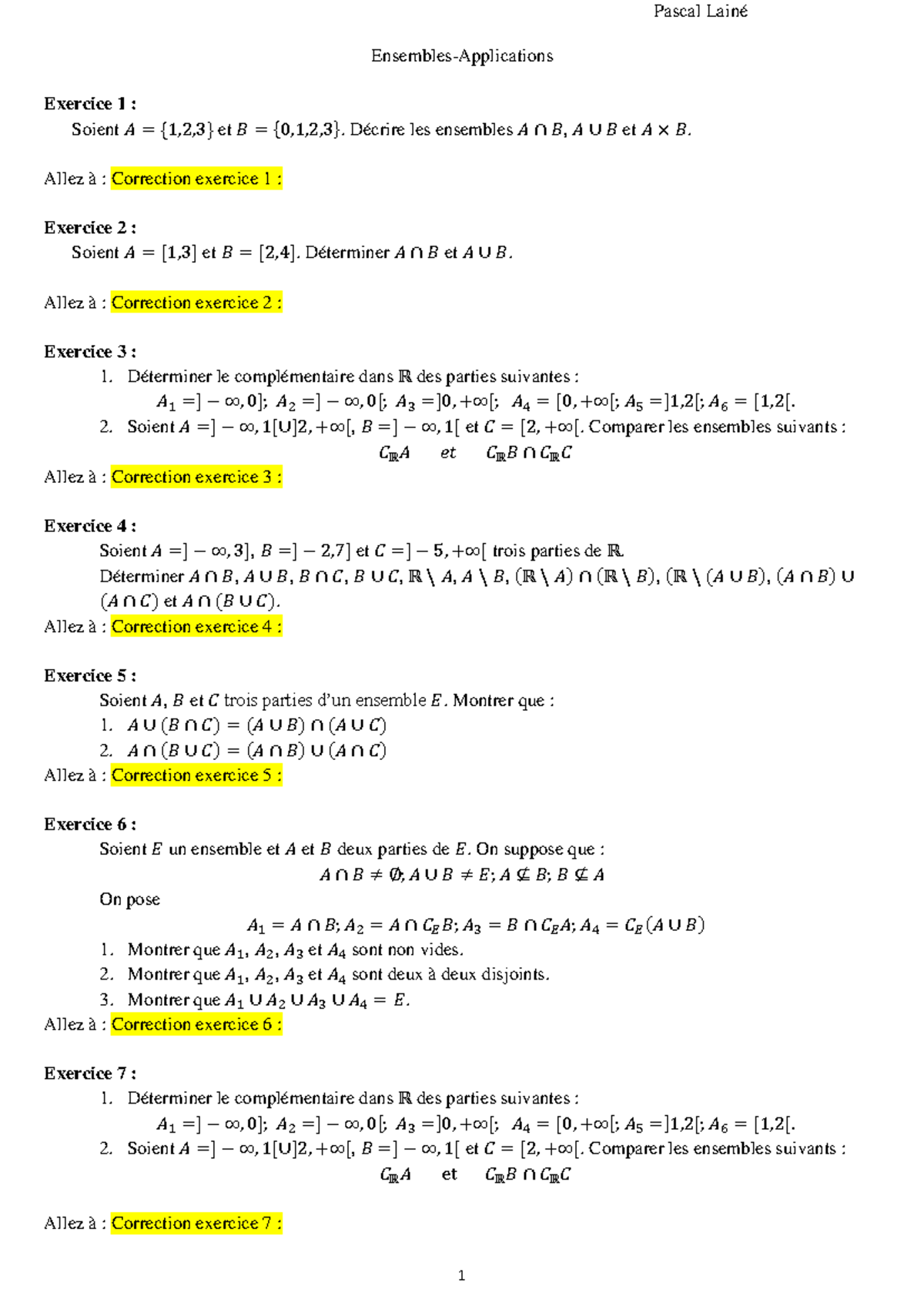 Exercices Corrigés sur les Ensembles et Applications - Math 101 - Studocu