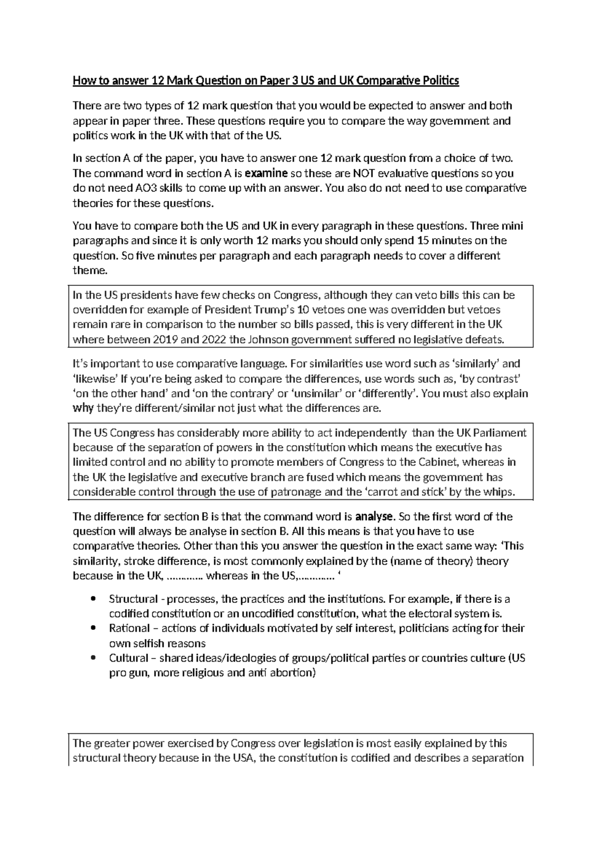 How to Answer 12-Mark Questions on Paper 3: US-UK Politics Comparison ...