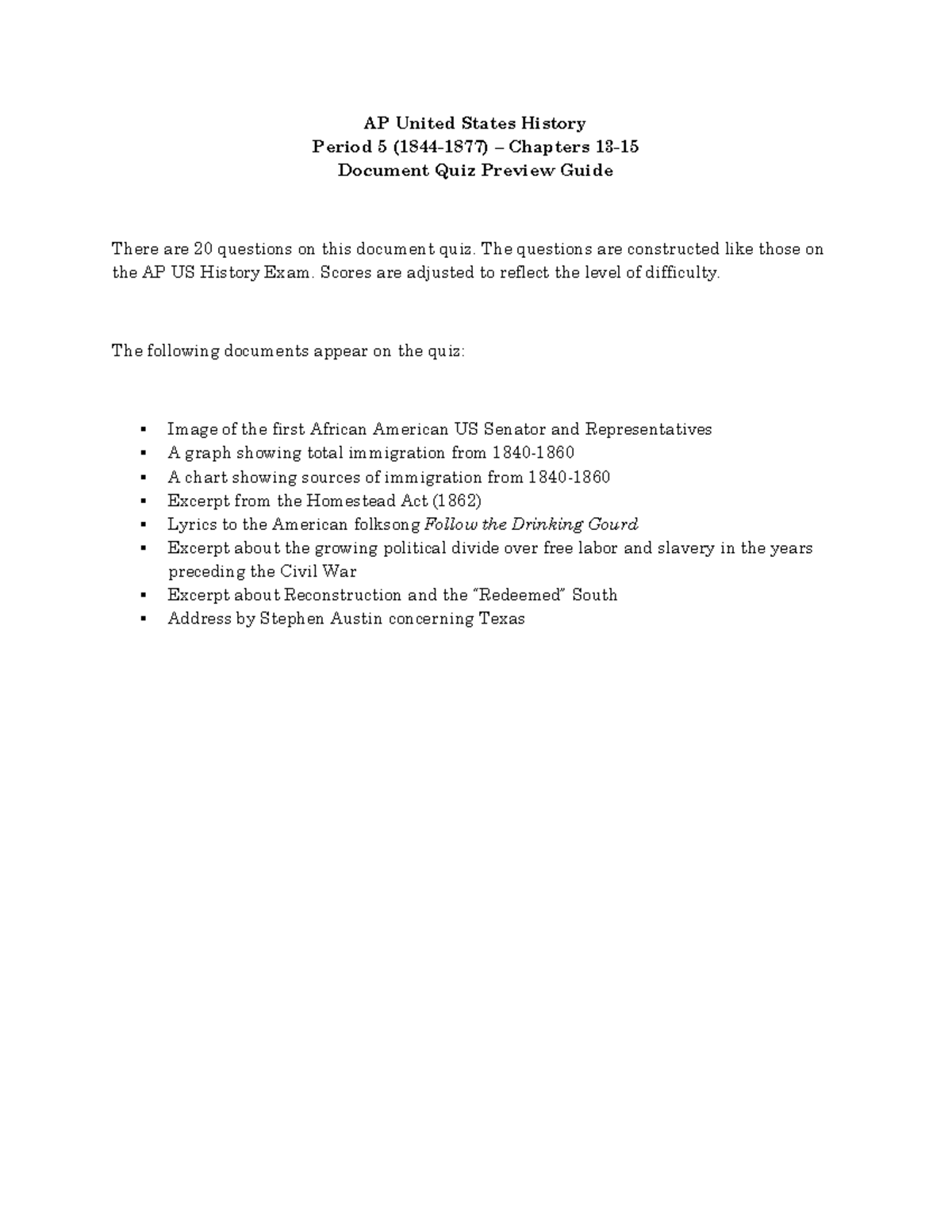 APUSH Period 5 (1844-1877) Doc Quiz Preview & Study Guide - Studocu