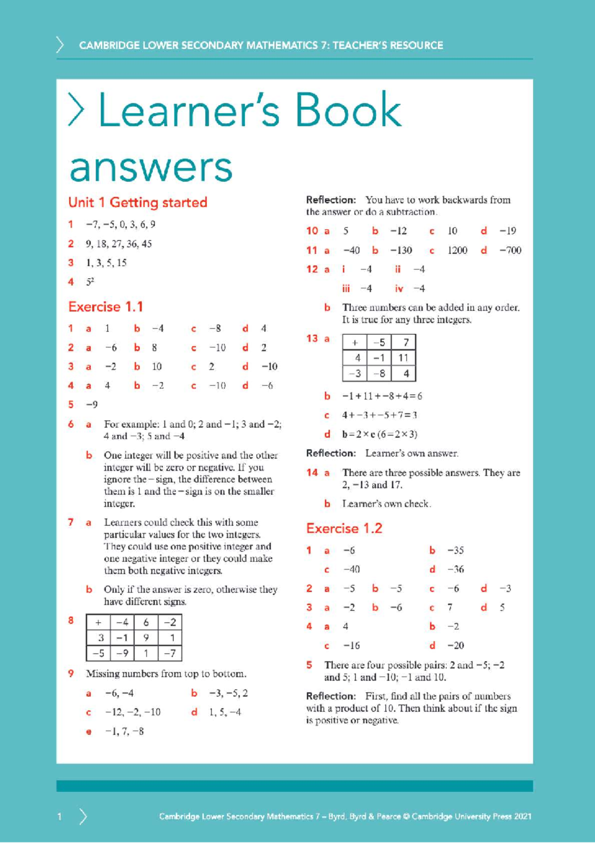 CAMBRIDGE LOWER SECONDARY MATHEMATICS 7: RESOURCE Unit 1 Answers - Studocu