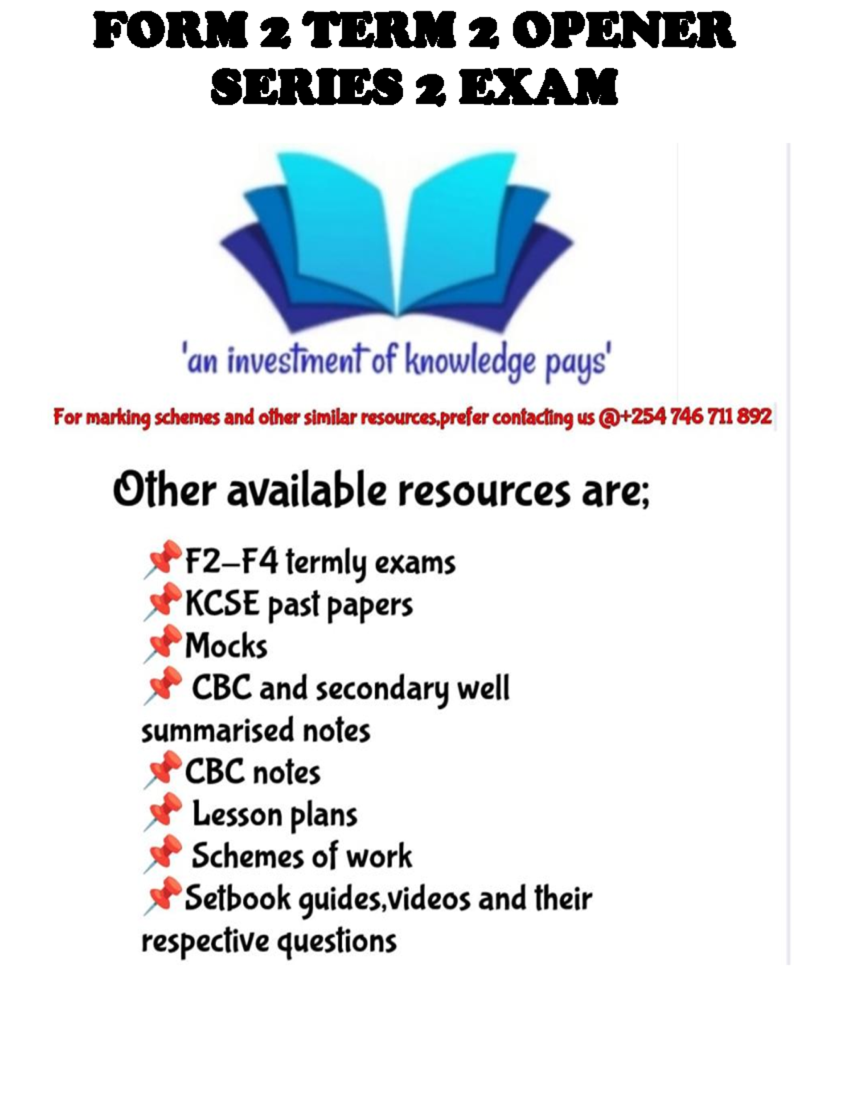 FORM 2 TERM 2 OPENER SERIES 2 EXAM AGRICULTURE & BIOLOGY - Studocu