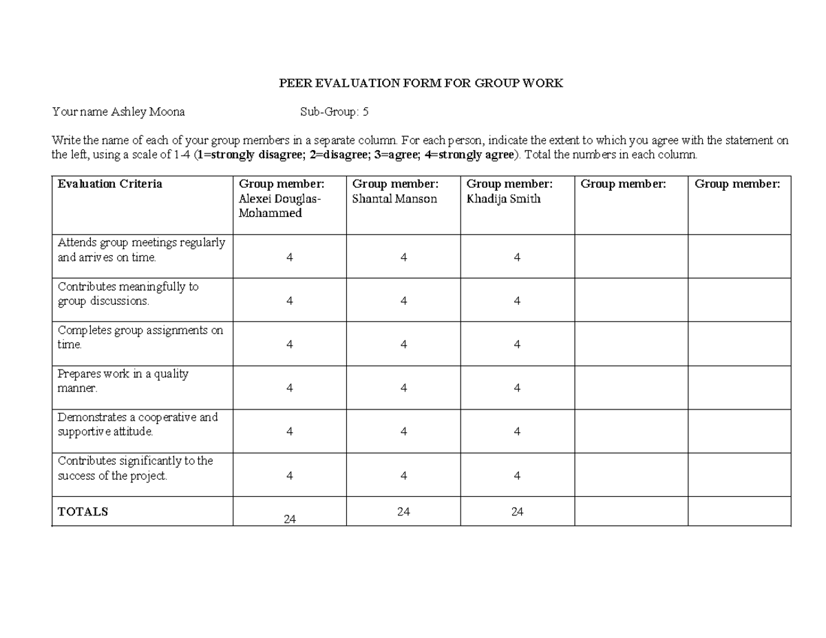 Peer Evaluation Form -Group Project(1) - PEER EVALUATION FORM FOR GROUP ...