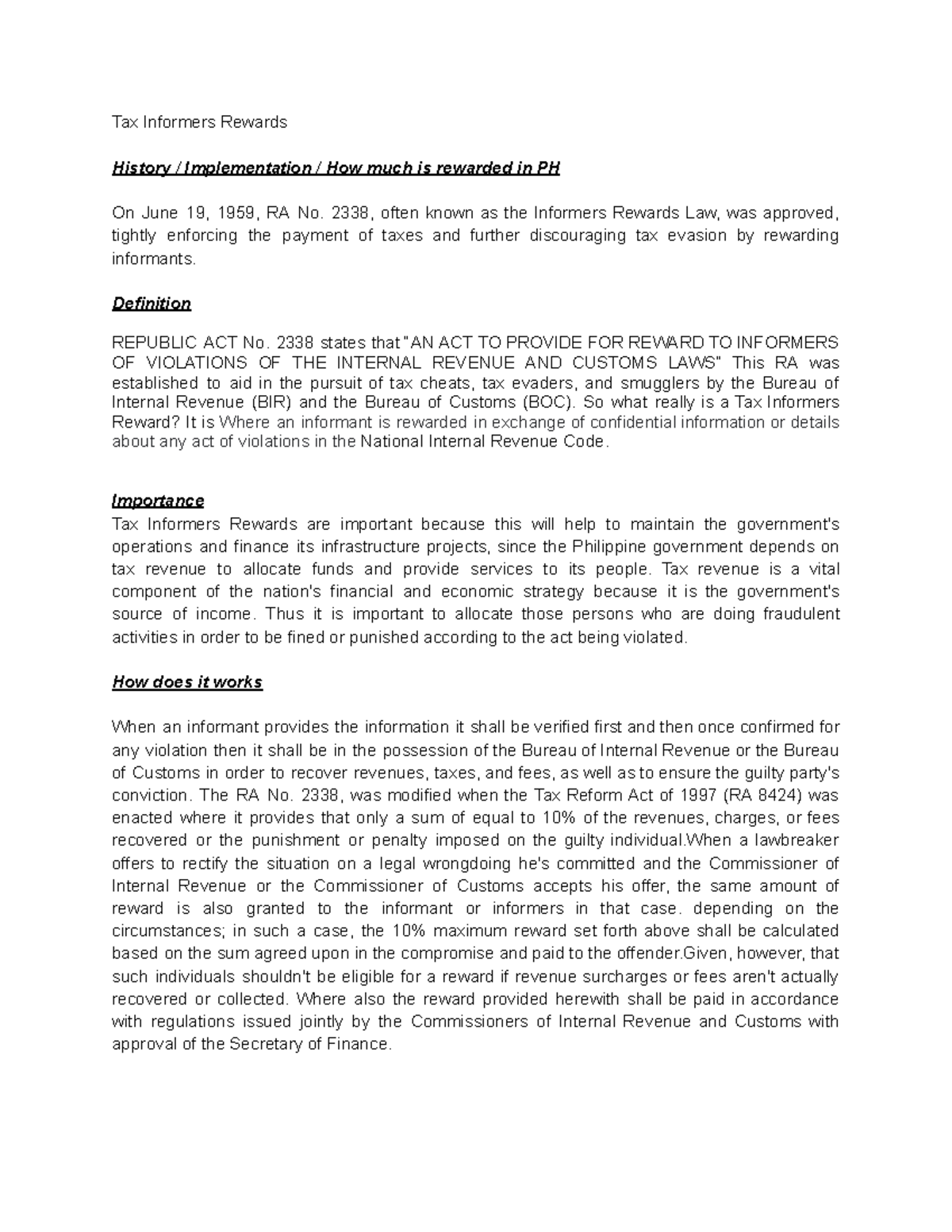 Income Taxation Reporting: Insights on Tax Informers Rewards in PH ...