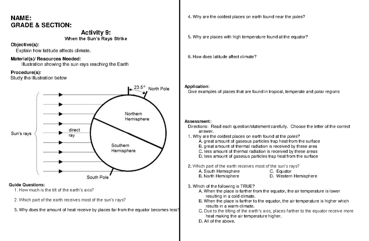Activity 9: How Latitude Affects Climate - Studocu
