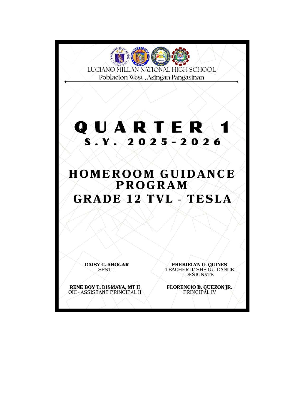 HGP Front Page - Grade 12 TVL - S.Y. 2025-2026 - Studocu