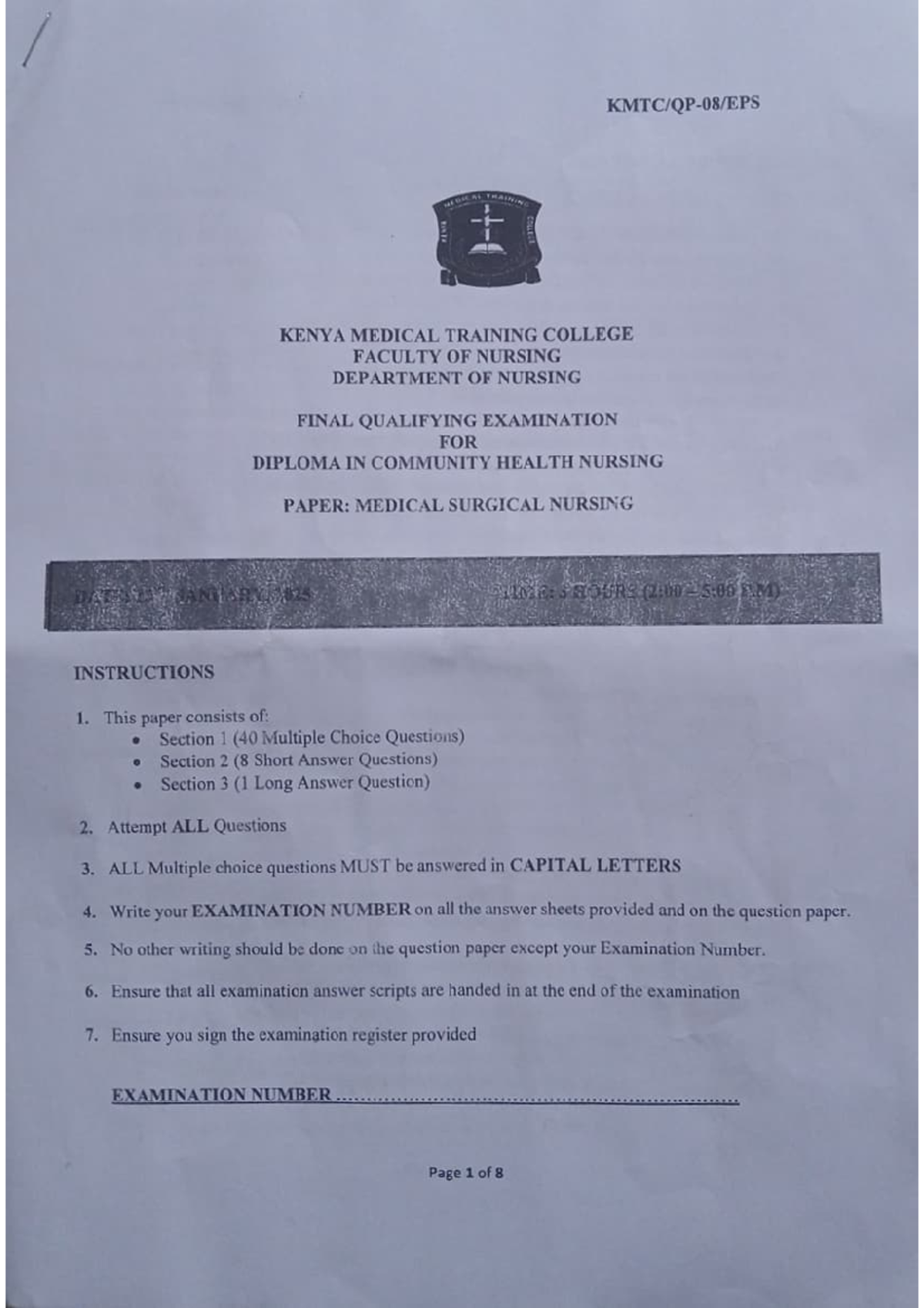 MEDICAL SURGICAL NURSING FINAL EXAMINATION PAPER 1 FQE 2025 - Studocu