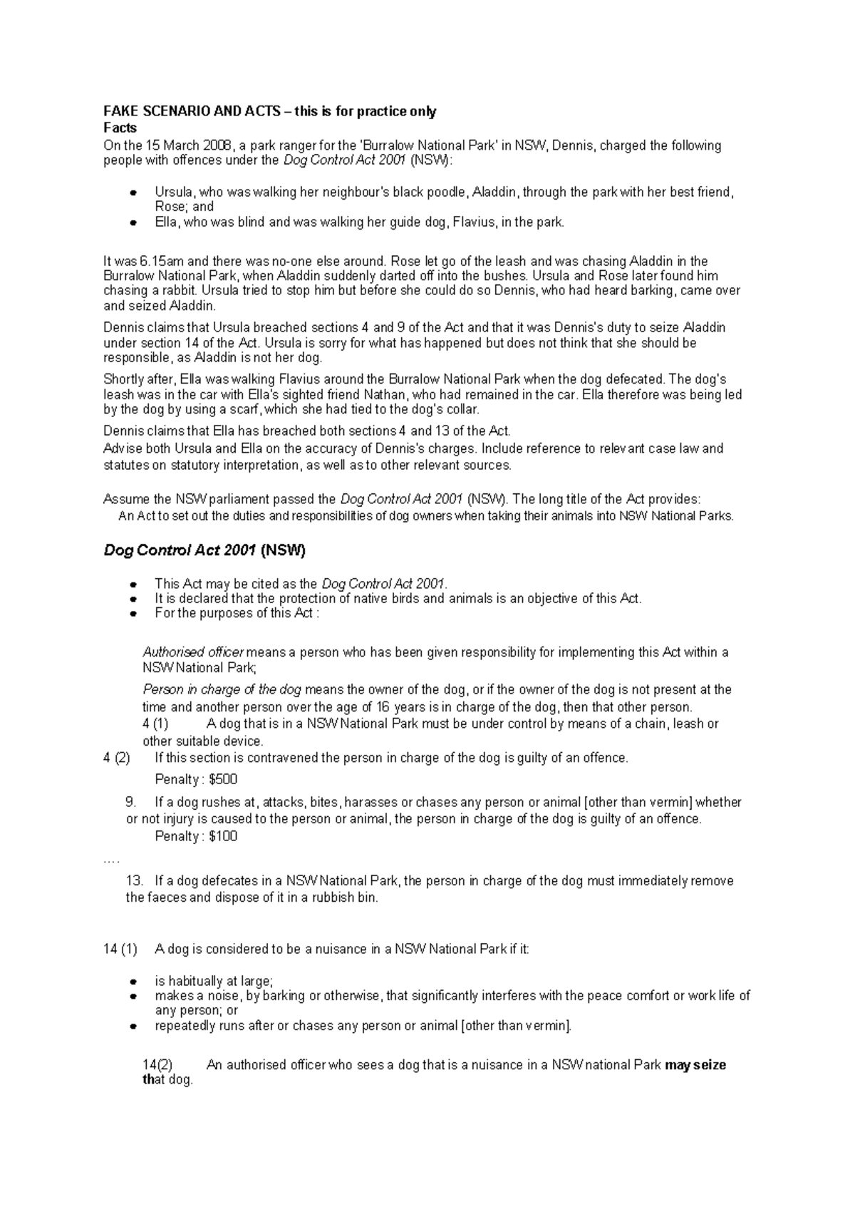 Statutory Interpretation Practice: Charges Under Dog Control Act 2001 ...