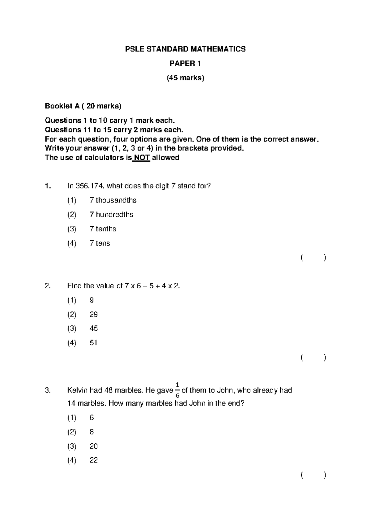 2018 PSLE Math Exam Prep - Paper 1 & Paper 2 Standard Guide - Studocu