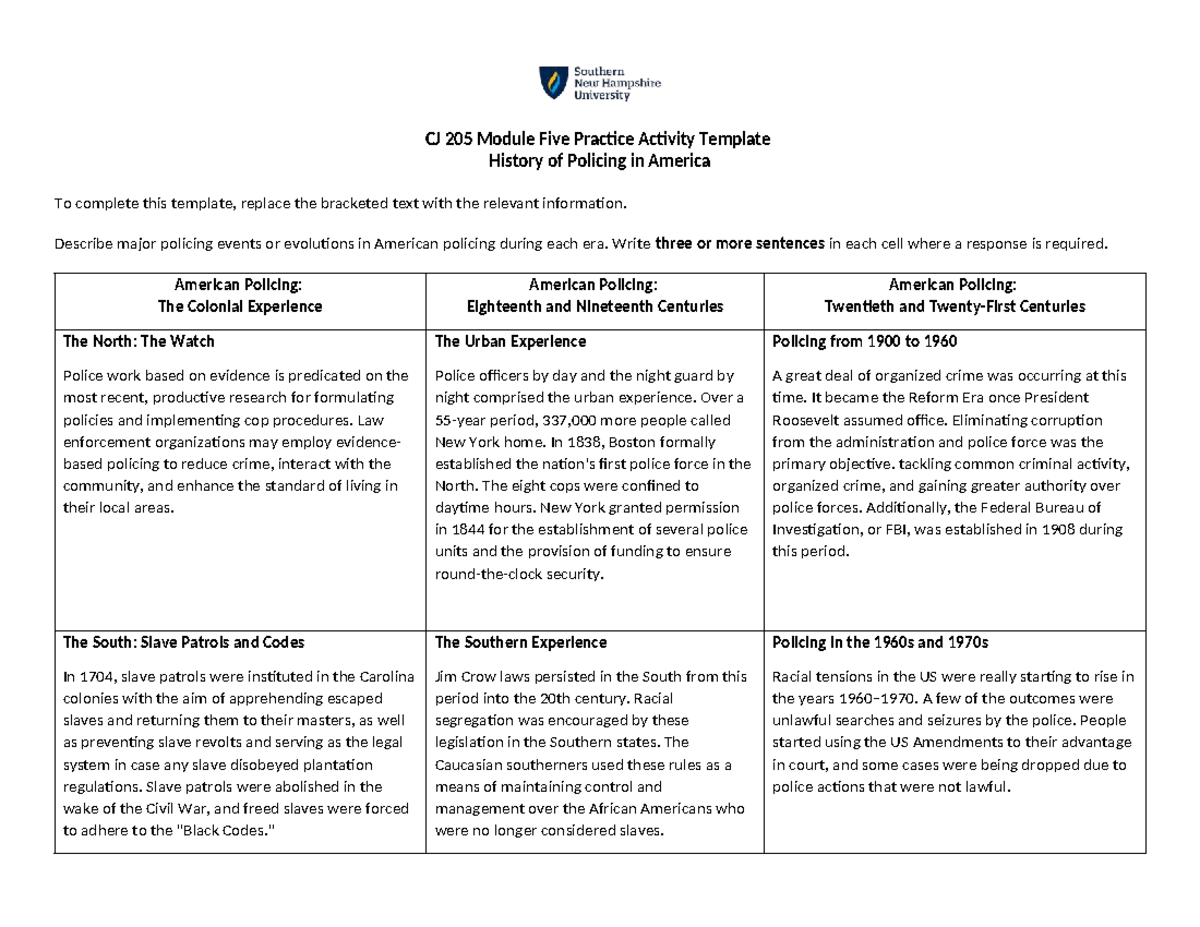 CJ 205 Module Five Practice Activity Template done - CJ 205 Module Five ...