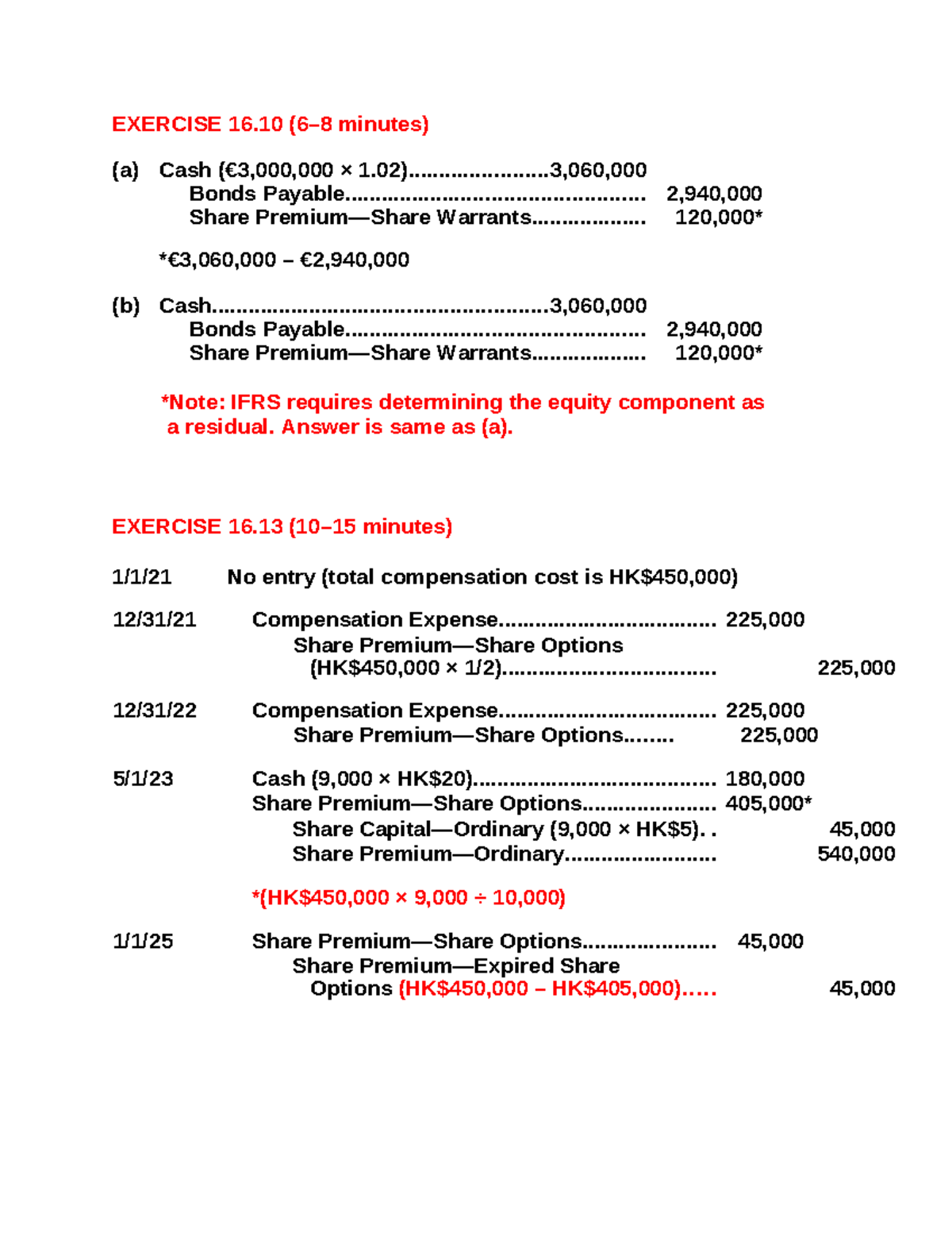 E16.10, 13 & P16 - Cash Bonds & Share Options Analysis - Studocu