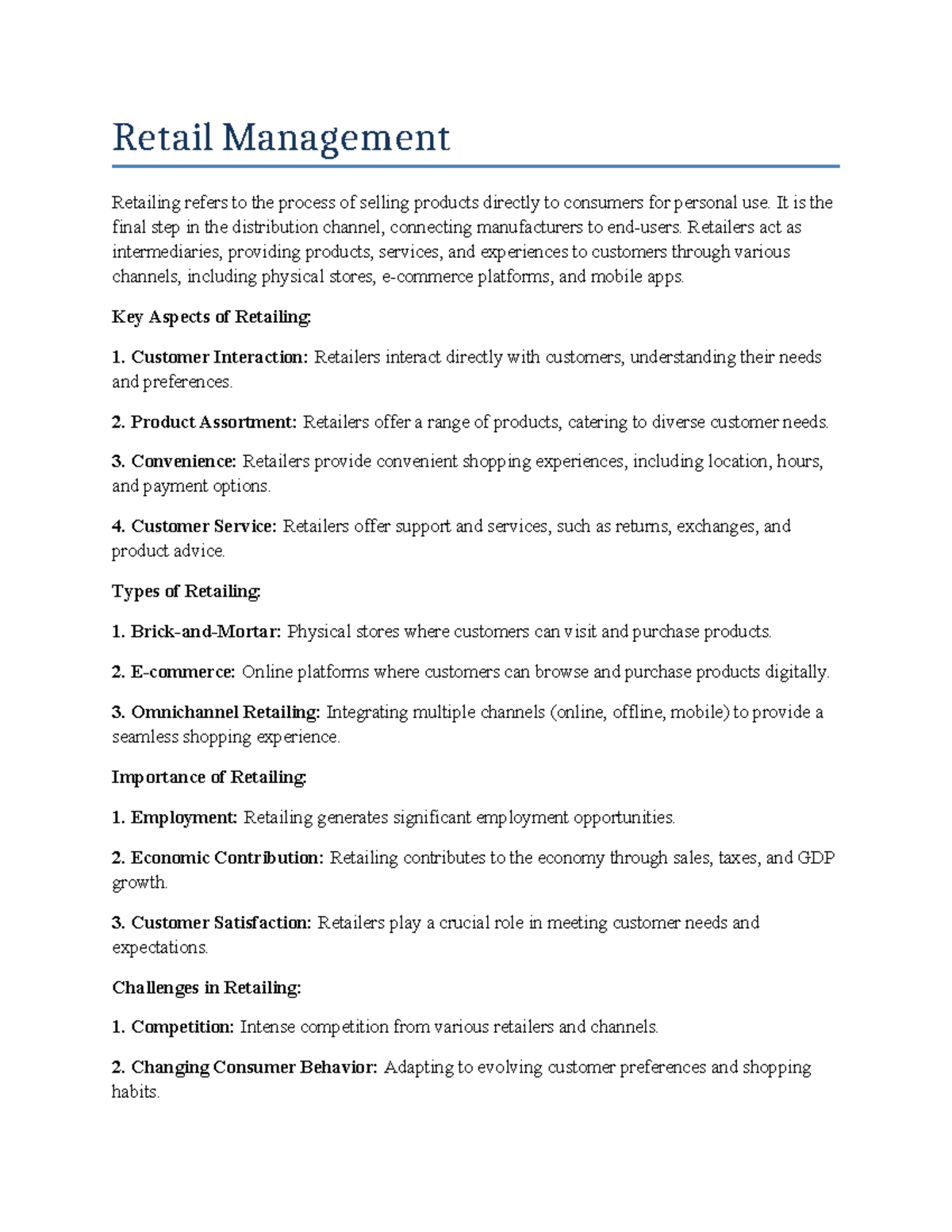 Retail Management: Key Concepts and Trends in Retailing - Studocu