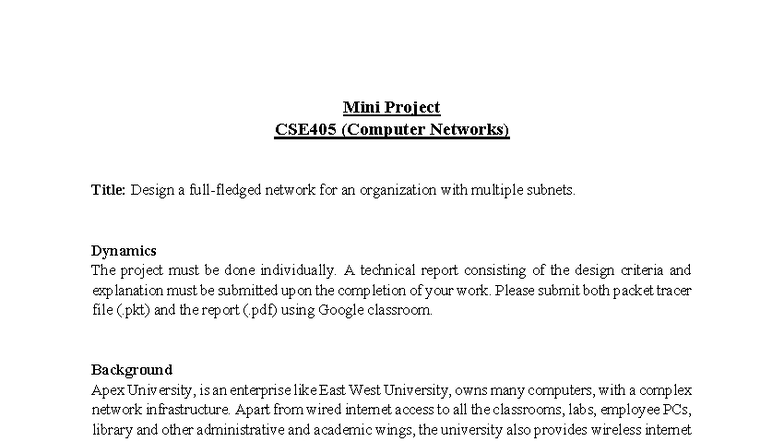Network Design Project CSE405: Complex Subnetting for Apex University ...