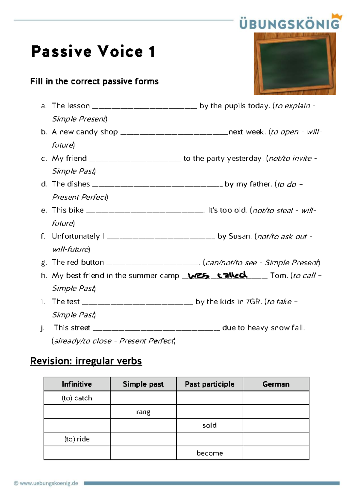 Passive Voice Exercises 1: Fill in the Correct Forms - Studocu
