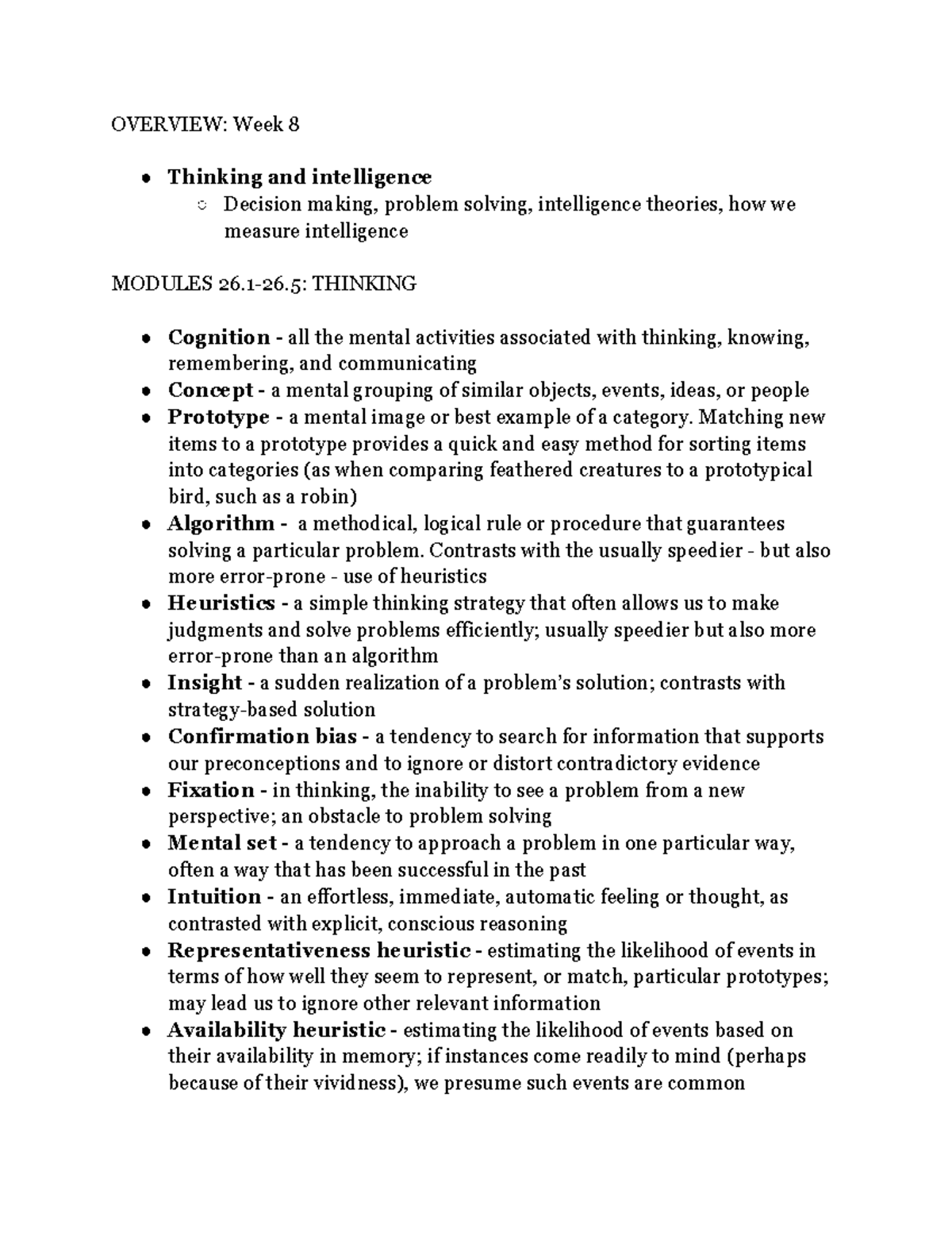 Week 8 (Modules 26, 28, 29, 30, 31) - OVERVIEW: Week 8 Thinking and ...