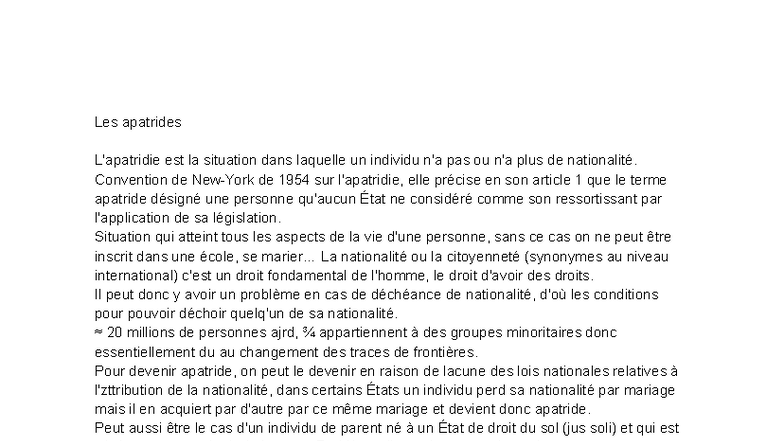 Apatride et réfugié - Les apatrides L'apatridie est la situation dans ...