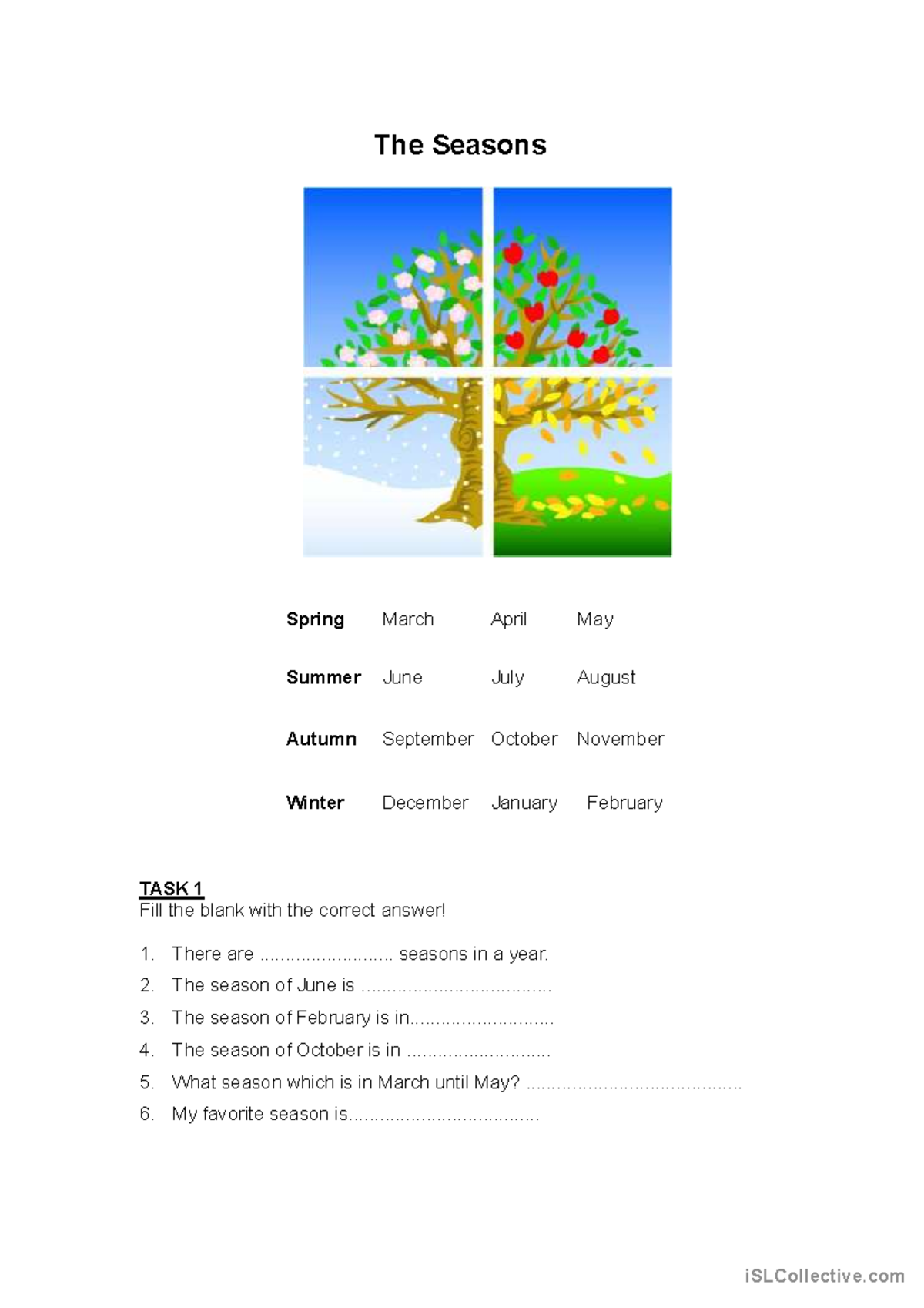 The 4 Seasons: Fill in the Blanks Activity - Studocu